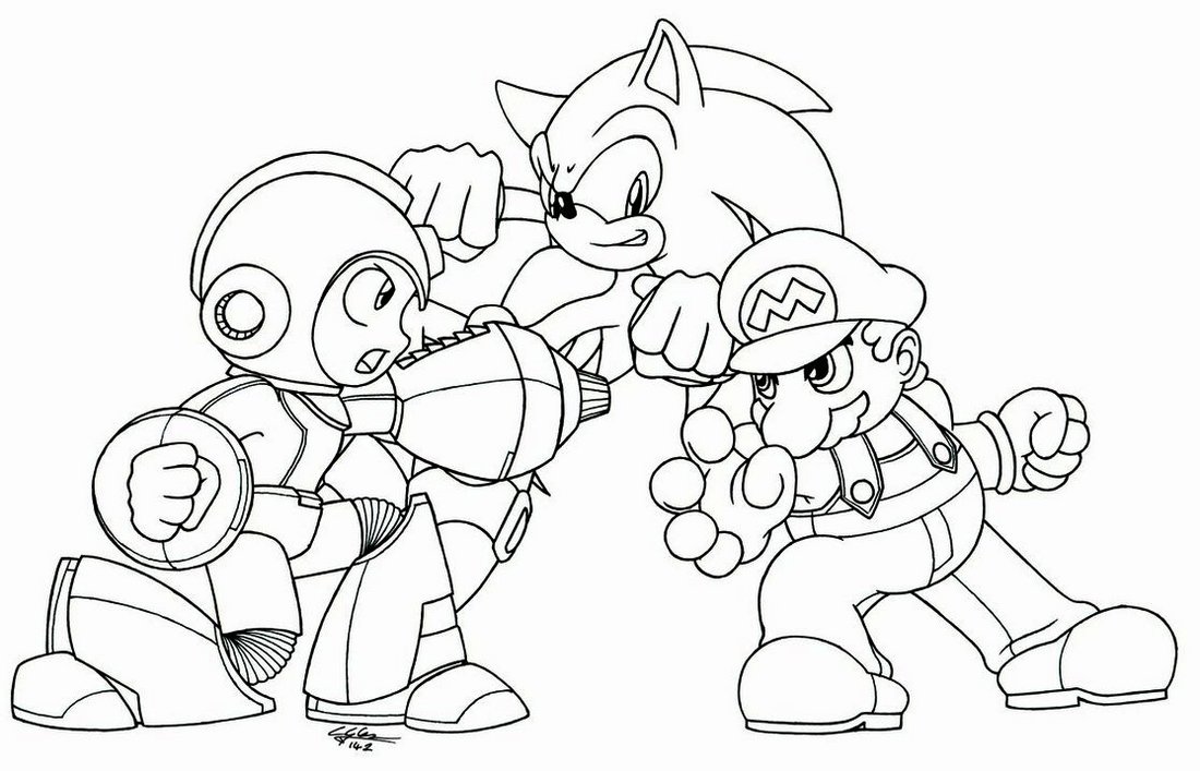 Megaman Vs Sonic Vs Mario Coloring Picture To Print - Coloring Pages
